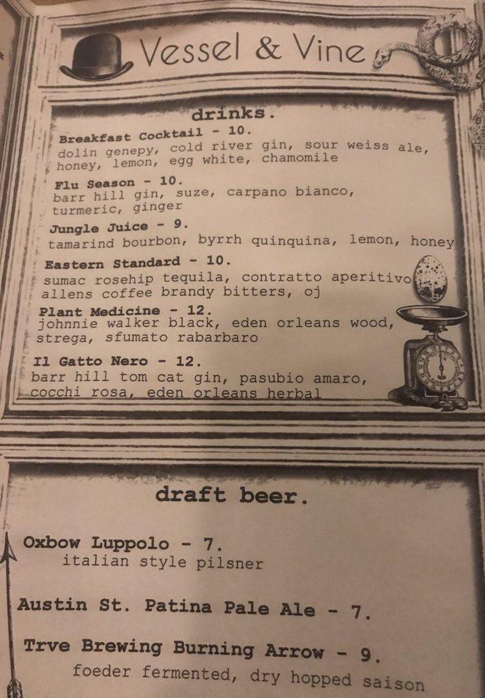 Menu at Vessel & Vine pub & bar, Brunswick