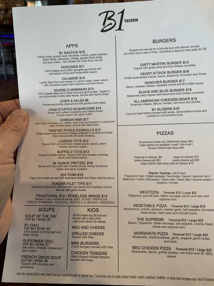 Menu at B1 Tavern pub & bar, Keego Harbor