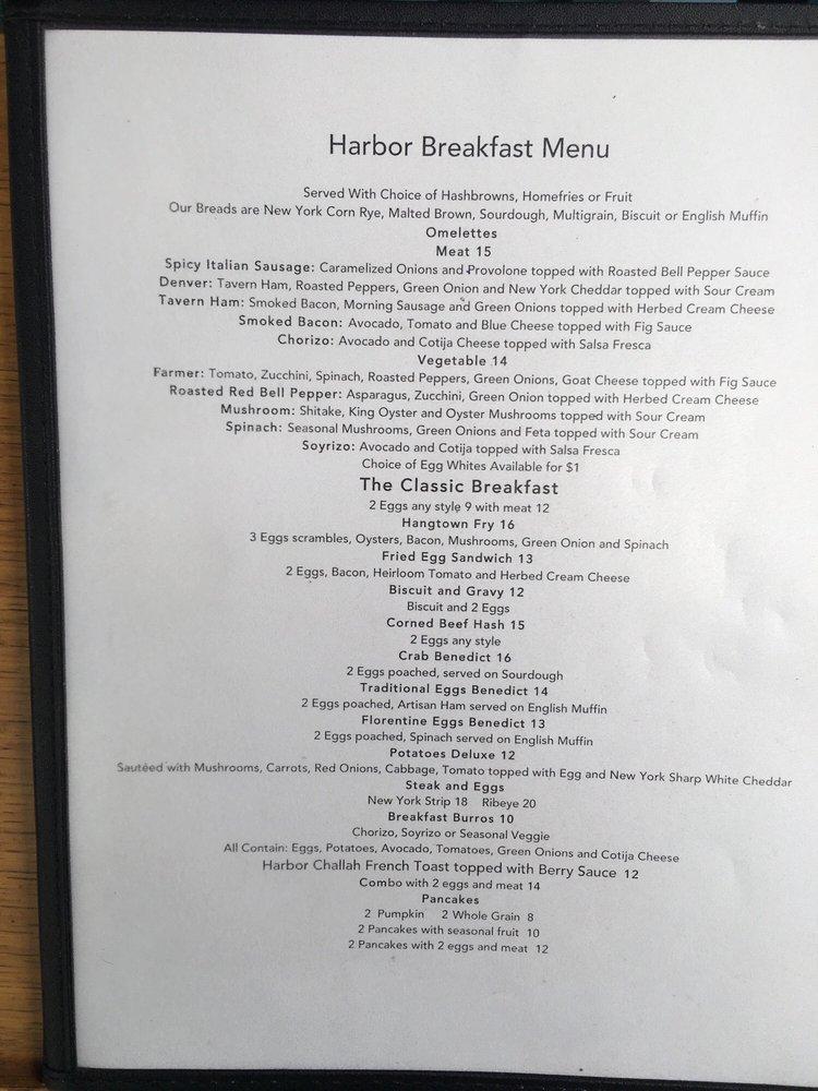 Menu at Harbor Breakfast restaurant, San Diego