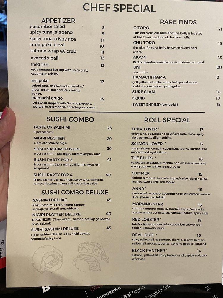 Menu at Konnichiwa restaurant, Fort Mill