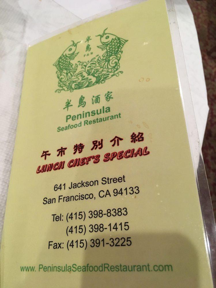 Menu at Peninsula Seafood Restaurant, San Francisco