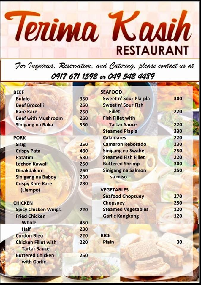 Menu at Terima Kasih Restaurant, Pagsanjan