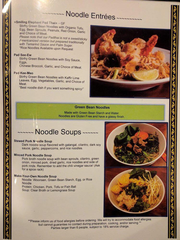 Menu at The Smiling Elephant restaurant, Nashville