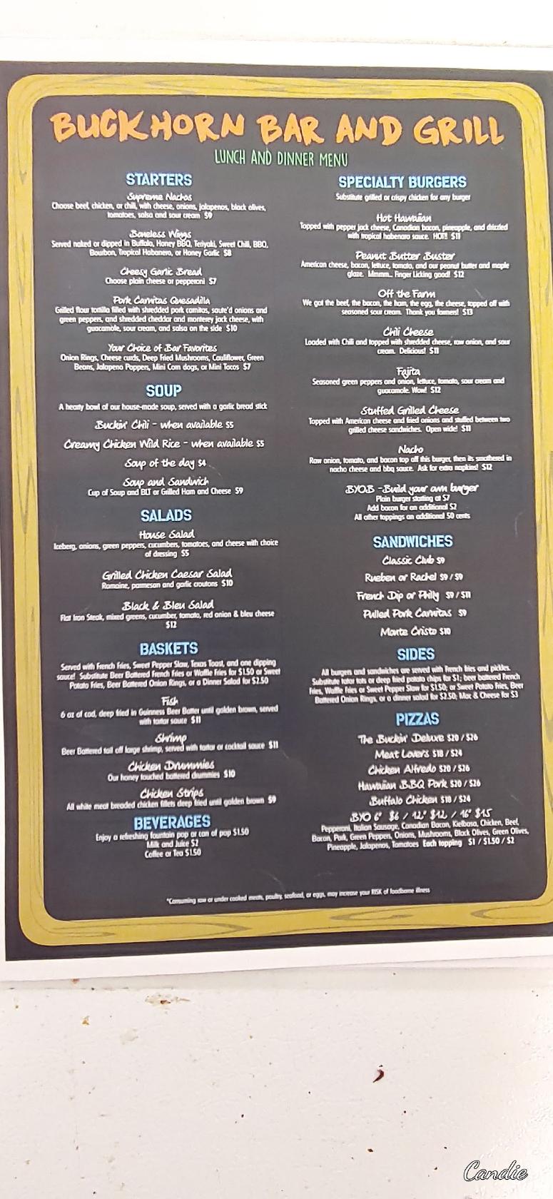 Menu at Buckhorn Bar & Grill, McGregor