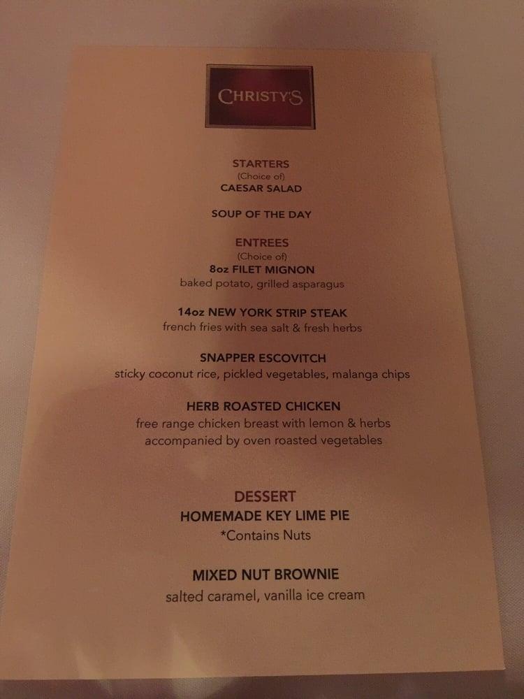 Menu at Christy's Restaurant, Coral Gables