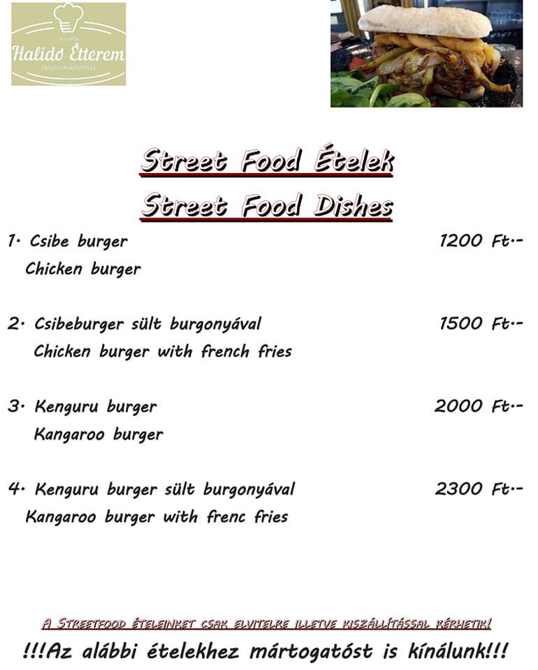 Menu at Halidó étterem restaurant, Hajdúnánás