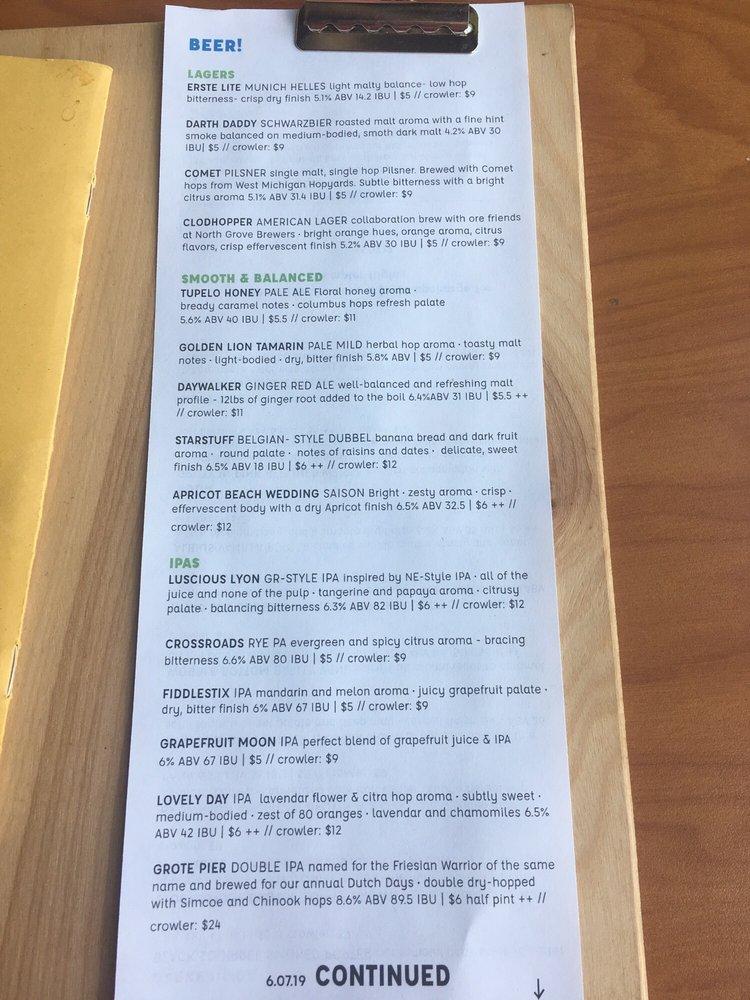 Menu at Harmony Hall pizzeria, Grand Rapids