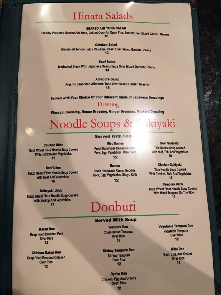 Menu at Hinata Japanese Steakhouse, Sushi & Bar, Fairfield
