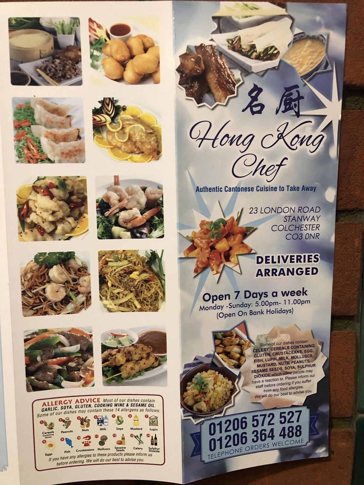 Menu at Hong Kong Chef fast food, Colchester
