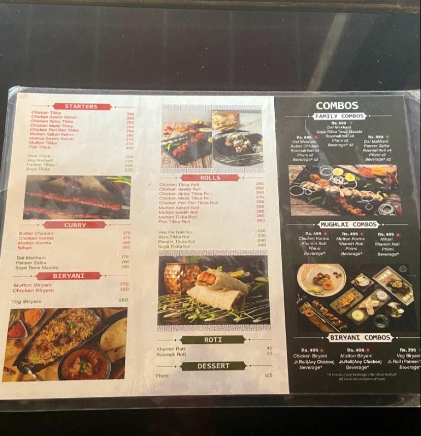 Menu at Khan Chacha, New Delhi, District Center