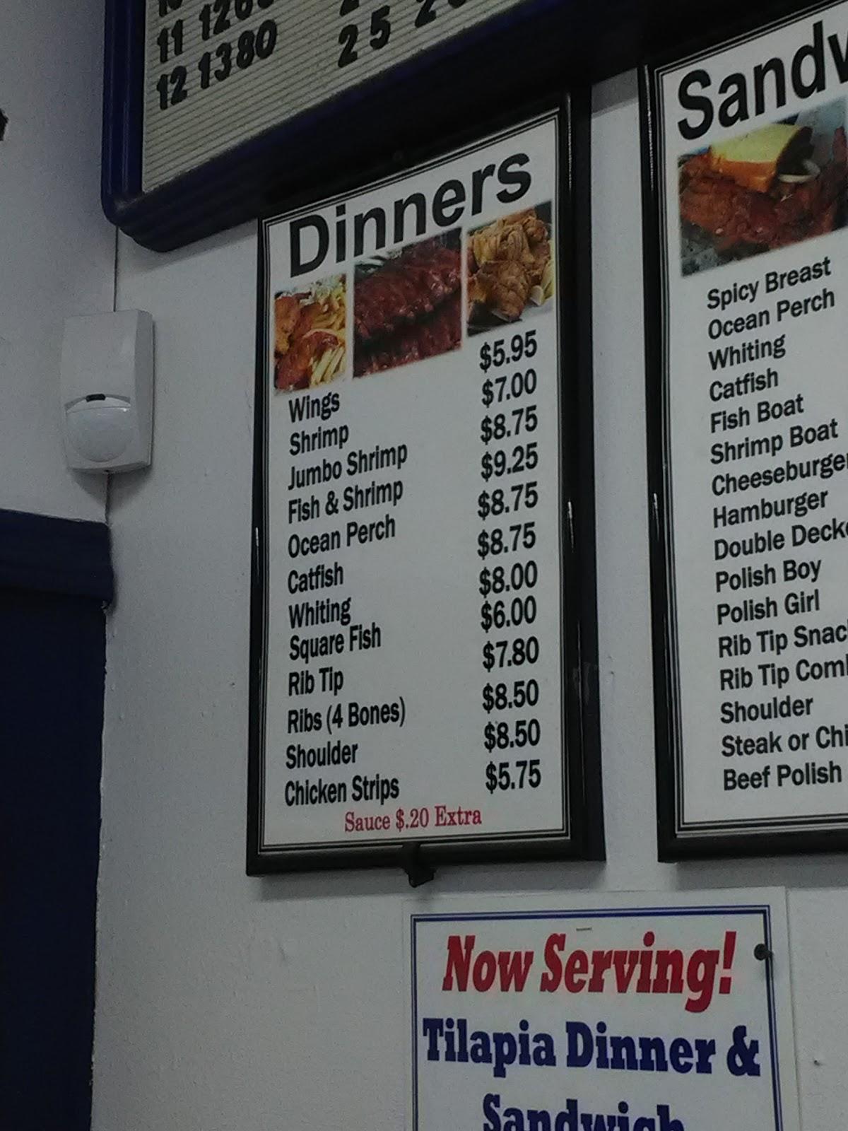 Menu at Kim's Wings restaurant, Cleveland, St Clair Ave.
