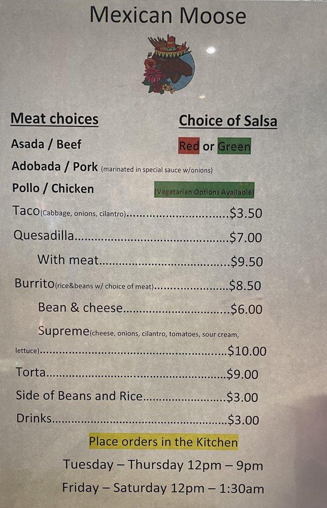 Menu at Mexican Moose Restaurant, Missoula