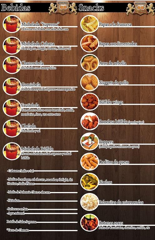 Menu at Micheladas Supremas restaurant, Valente Díaz