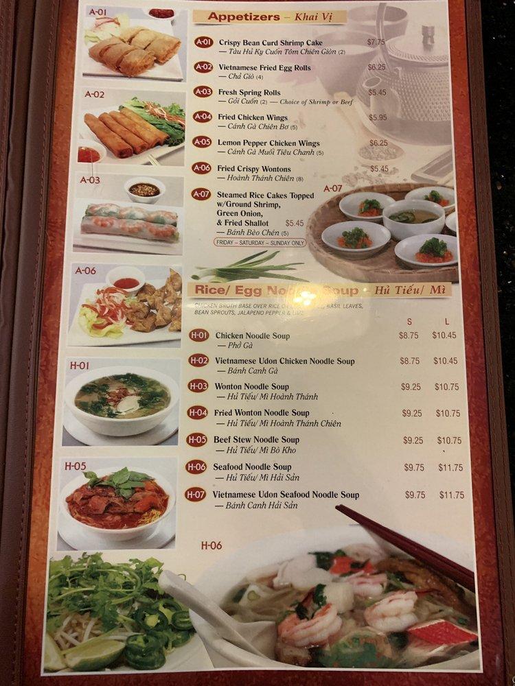 Menu at Mr. Pho restaurant, Charlotte