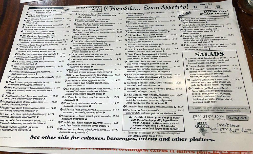 Menu at Pizza Il Focolaio pizzeria, Montréal
