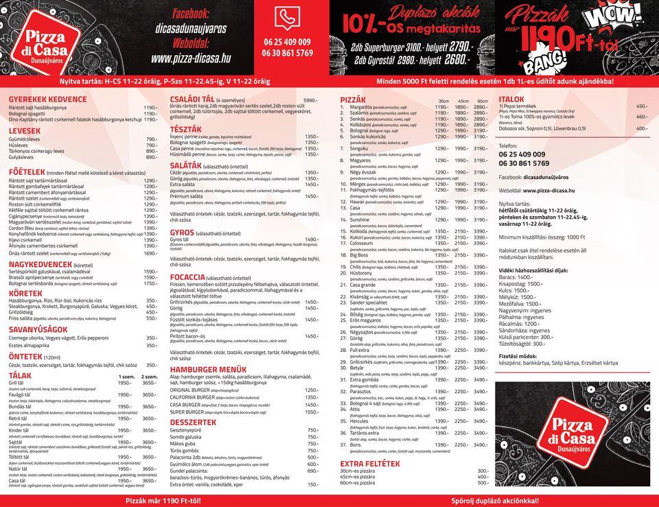 Menu at Pizza di Casa Dunaújváros pizzeria, Dunaújváros