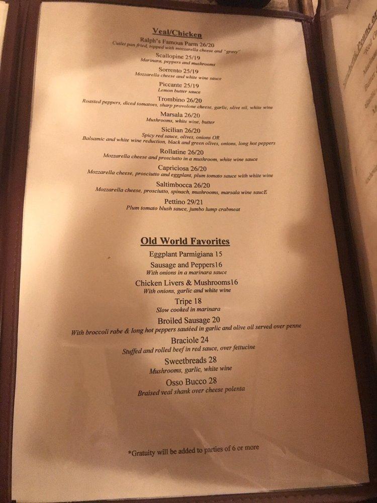 Menu at Ralph's Italian Restaurant, Philadelphia