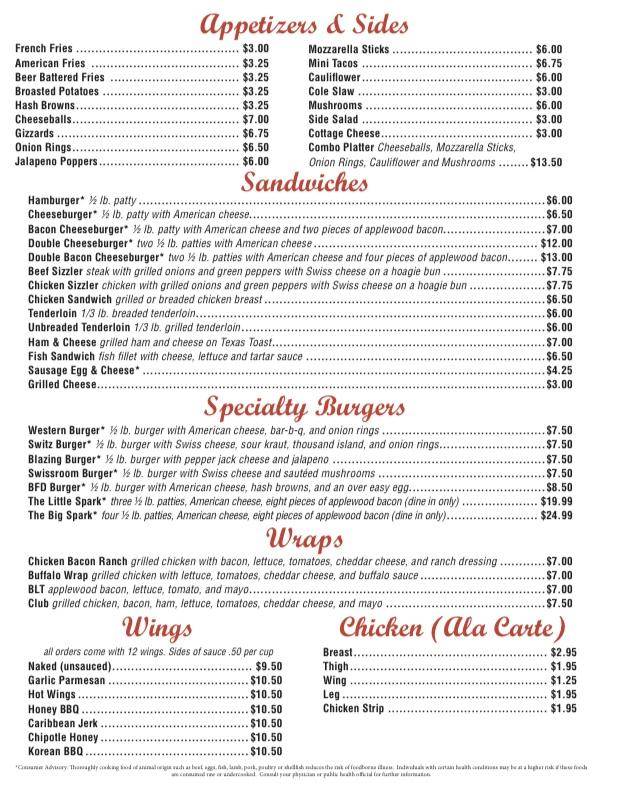 Menu at The 10th Inning pub & bar, Gilbertville