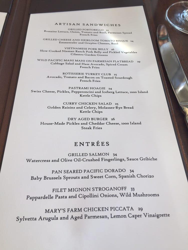 Menu at The Loft restaurant, Laguna Beach