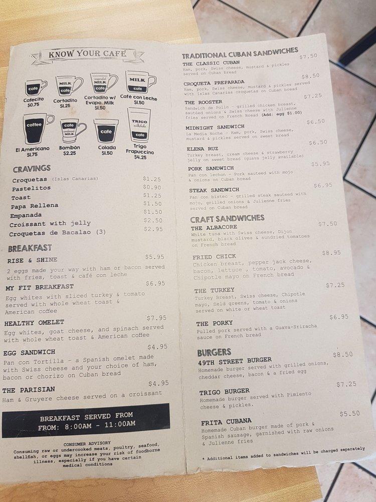 Menu at Trigo Cafe Tapas Wine, Hialeah, 839 W 49th St
