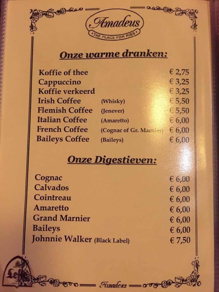 Menu at Amadeus Antwerpen 1, Antwerp, Sint-Paulusplaats 20