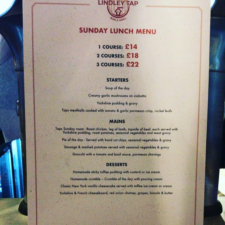 Menu at Lindley Tap Bar & Grill, Huddersfield