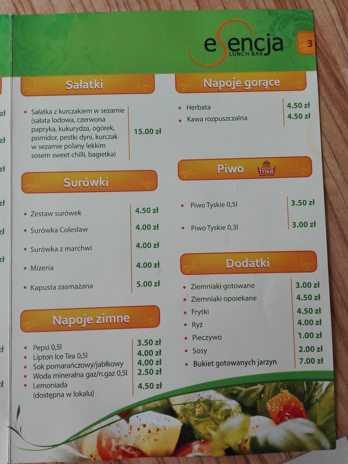 Menu at LunchBar Esencja, Kraków