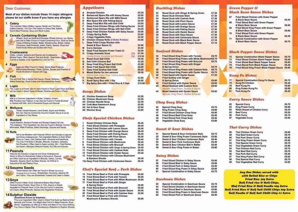 Menu at New Ko's Chinese restaurant, Lisnaskea