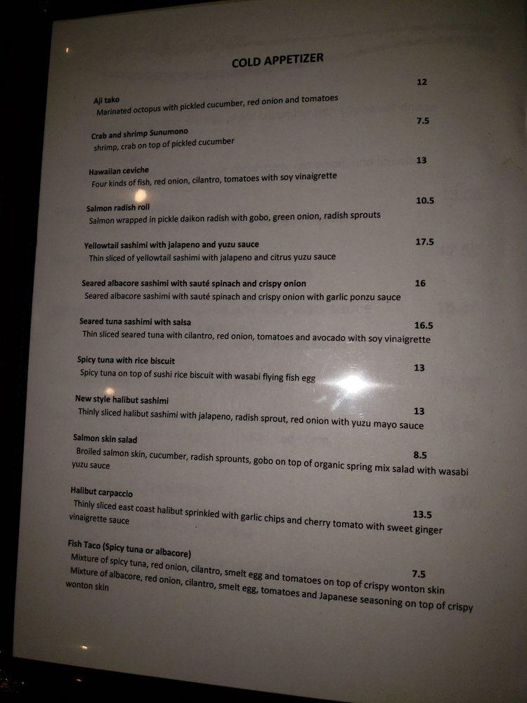 Carta de O2 Sushi Restaurant, Simi Valley
