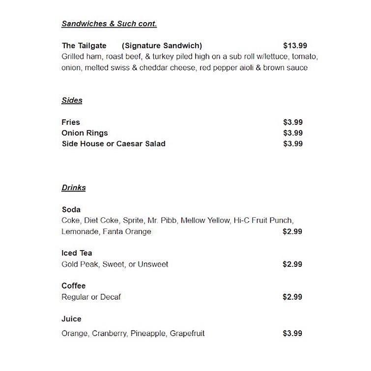 Menu at Tailgate Tavern pub & bar, Aiken