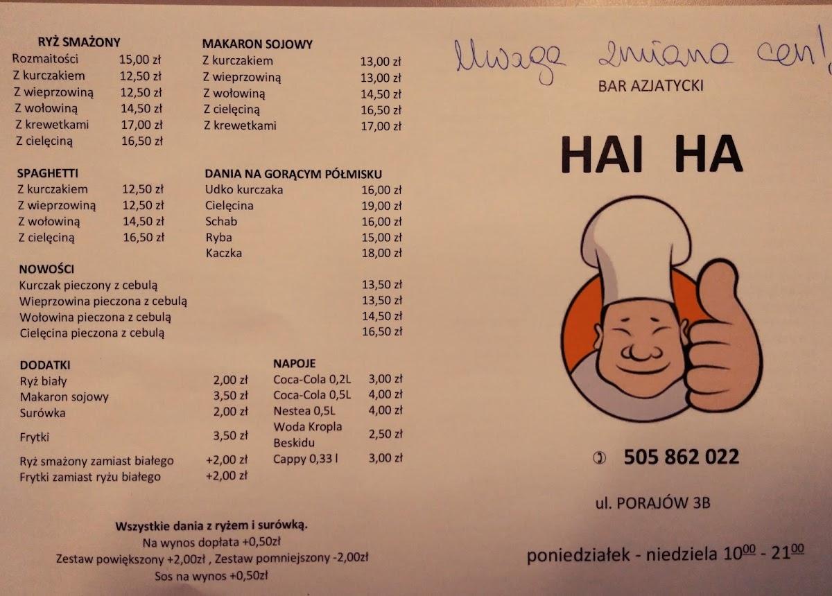 Menu at Bar Hai Ha, Warsaw