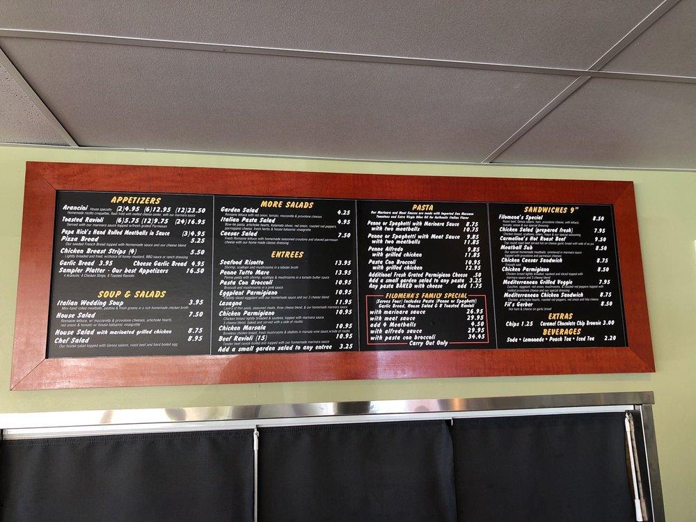 Menu at Filomena's Italian Kitchen restaurant, Glendale