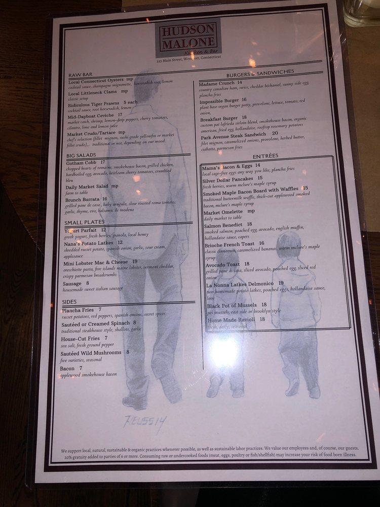 Menu at Hudson Malone pub & bar, Westport