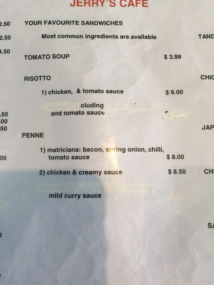 Menu at Jerrys Cafe, Bentleigh East