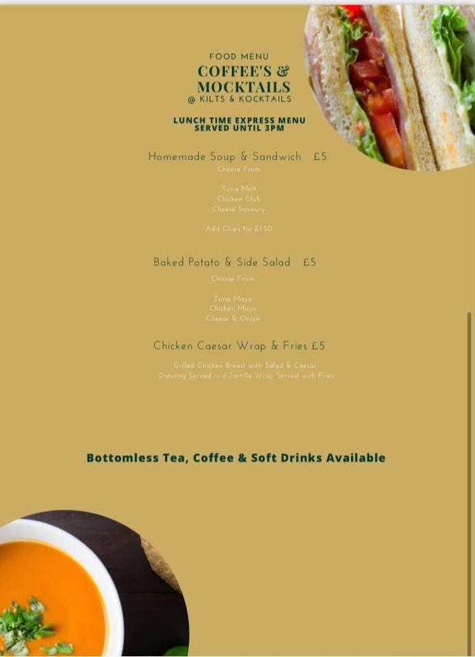 Menu at Kilts & kocktails pub & bar, Glasgow