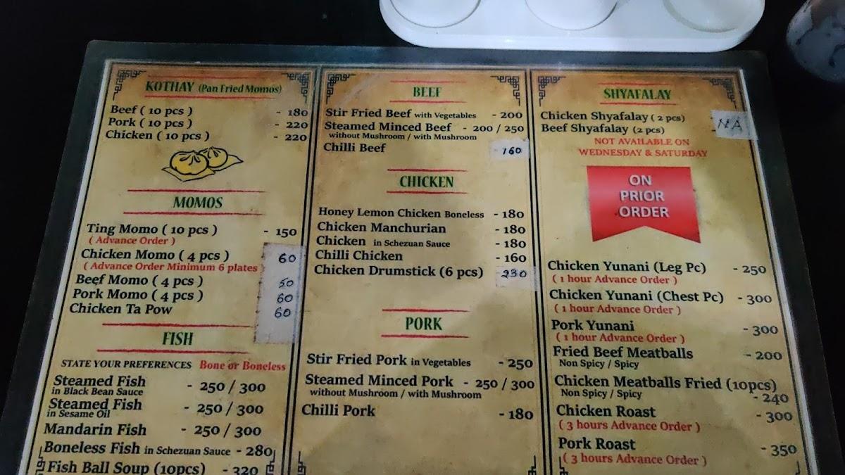 Menu at LIN RESTAURANT, Kalimpong