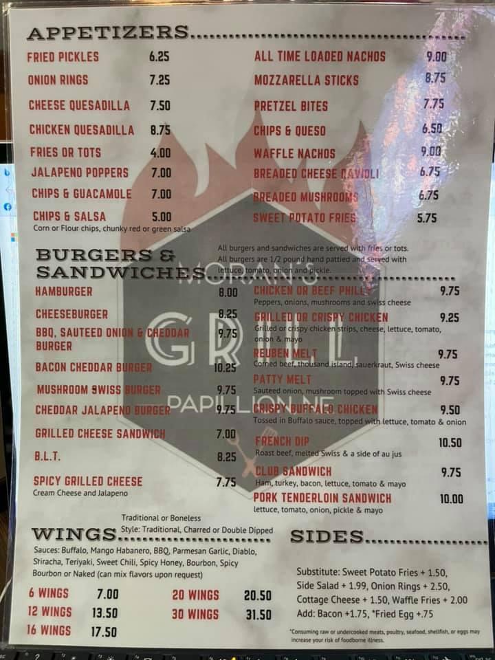 Menu at Moran’s Grill pub & bar, Papillion