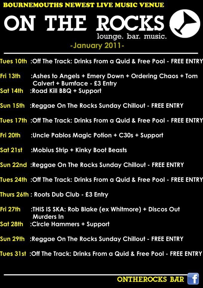 Menu at On The Rocks - Lounge. bar. music., Bournemouth