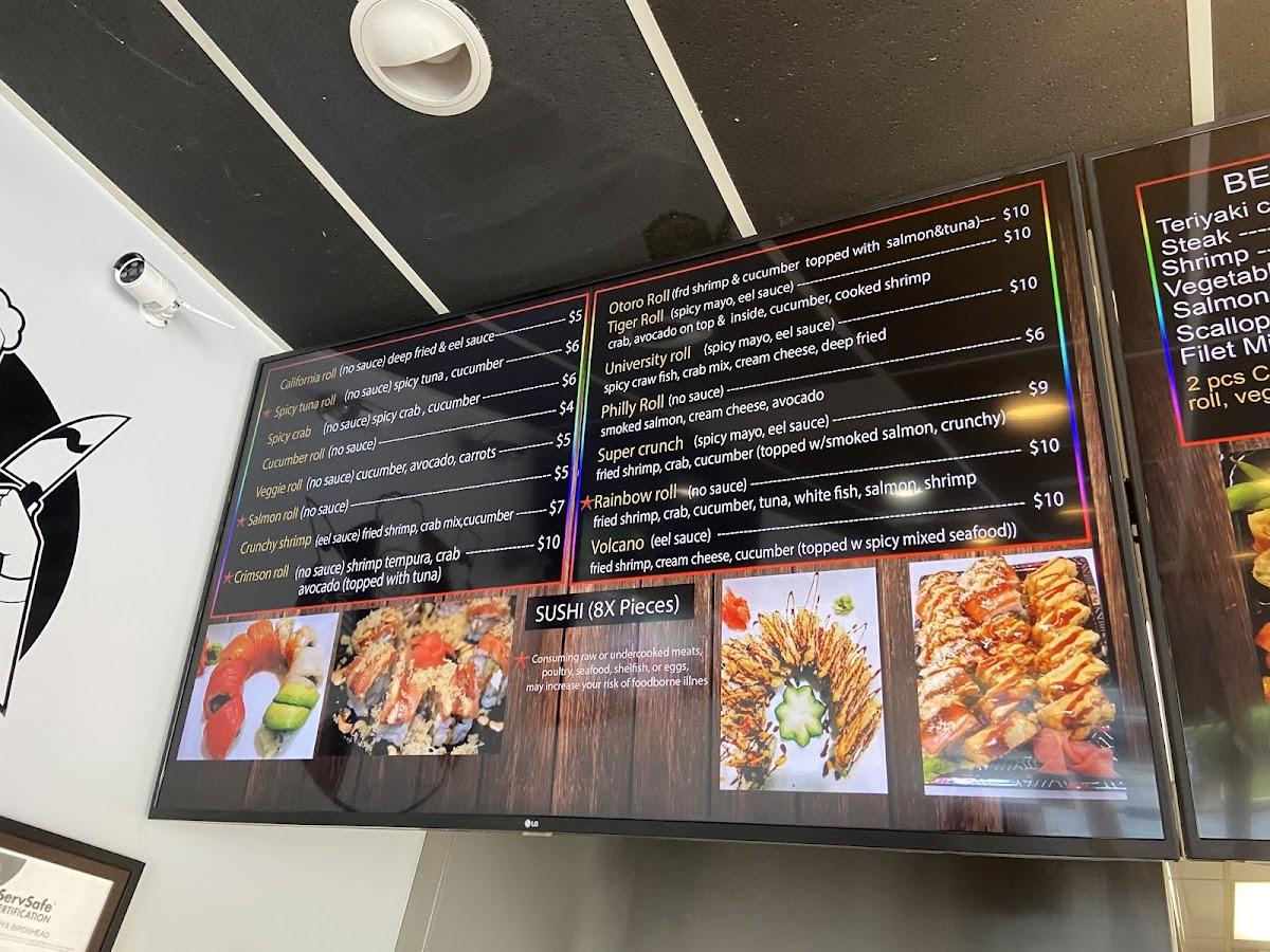 Menu at Otoro Hibachi restaurant, Hoover
