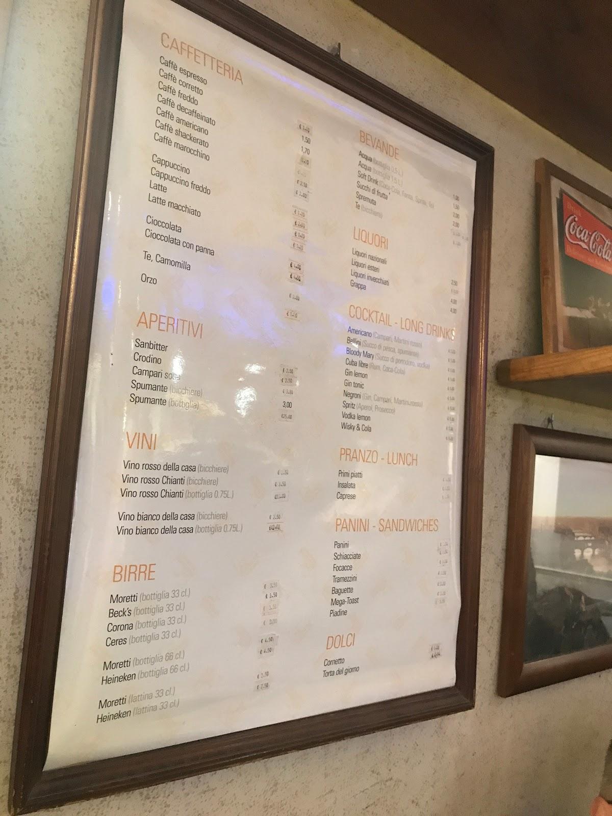 Menu at Paolo e Francesca desserts, Florence