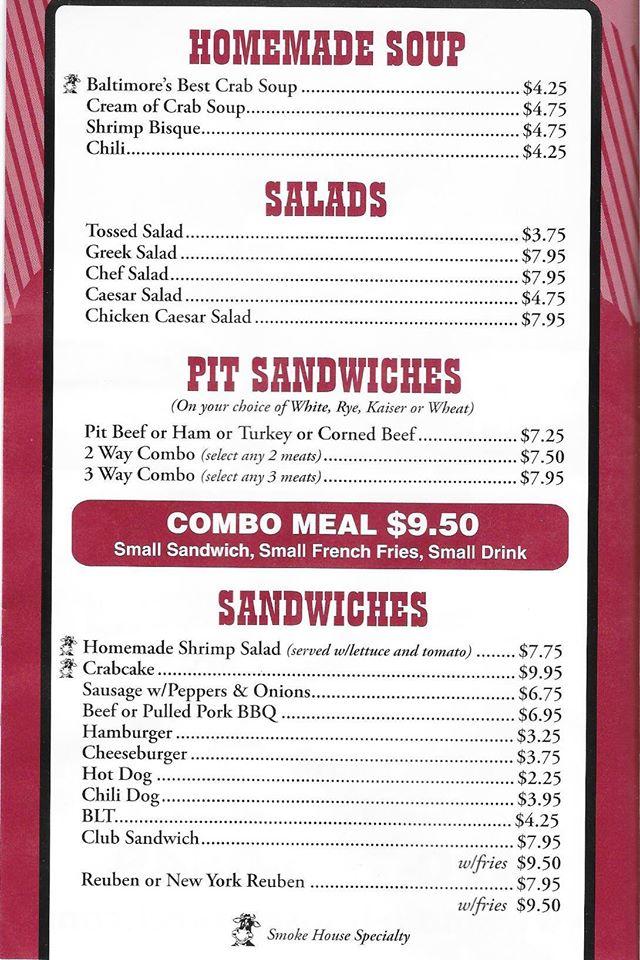 Menu at Smokehouse Pit beef BBQ, Middle River