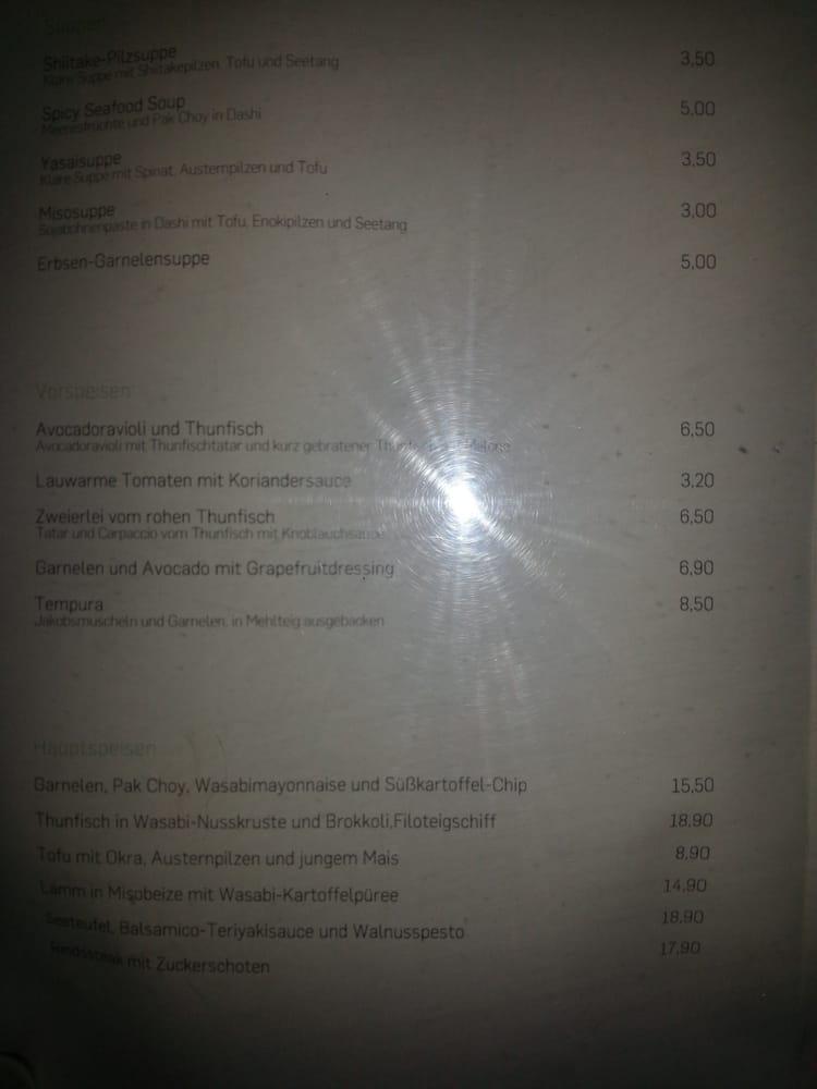 Menu at Sosaku restaurant, Vienna