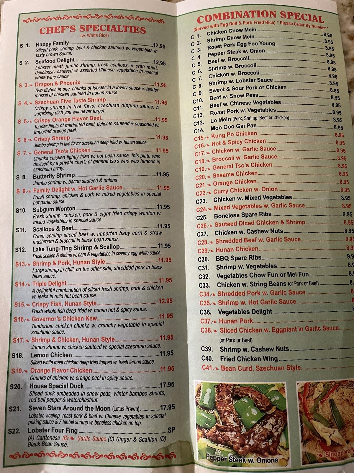 Menu at Tai Hing restaurant, Middletown