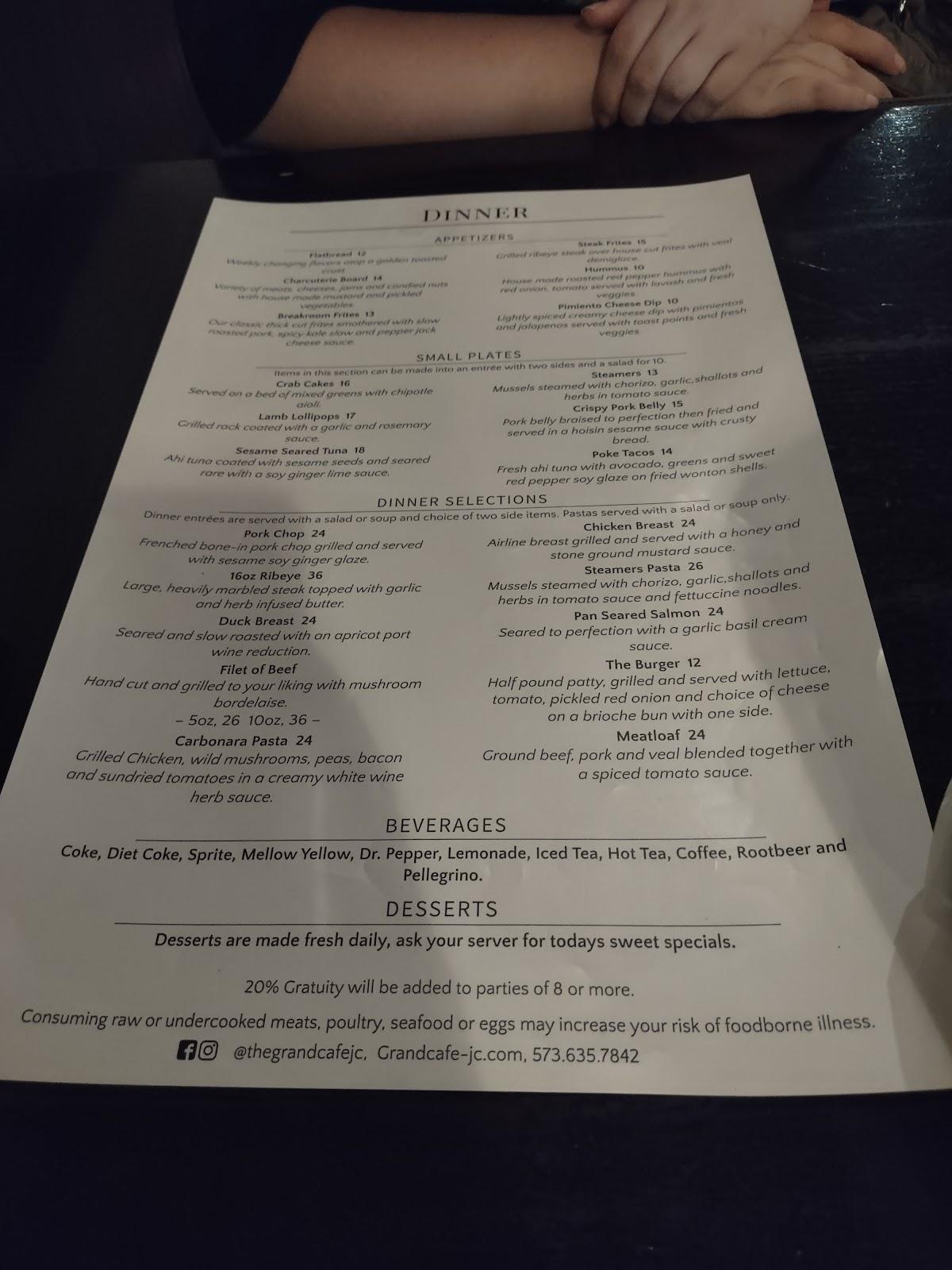 Menu at The Grand Cafe, Jefferson City