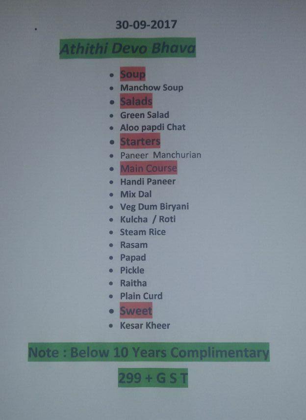 Menu at Swadishta Restaurant ( CRYSTAL INN) STAY & DINE, Chickmagaluru
