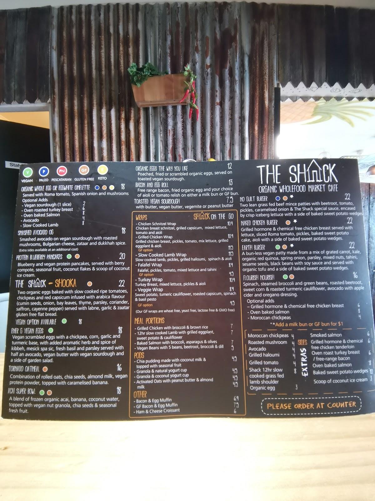 Menu at The Shack pizzeria, Young