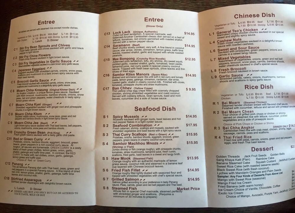 Menu at Angkor - Cambodian Thai Cuisine restaurant, Pittsburgh