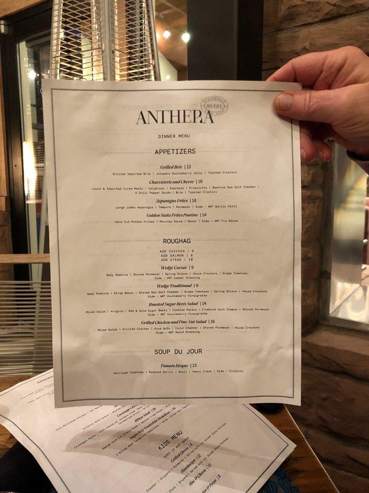 Menu at Anthera pub & bar, Springdale