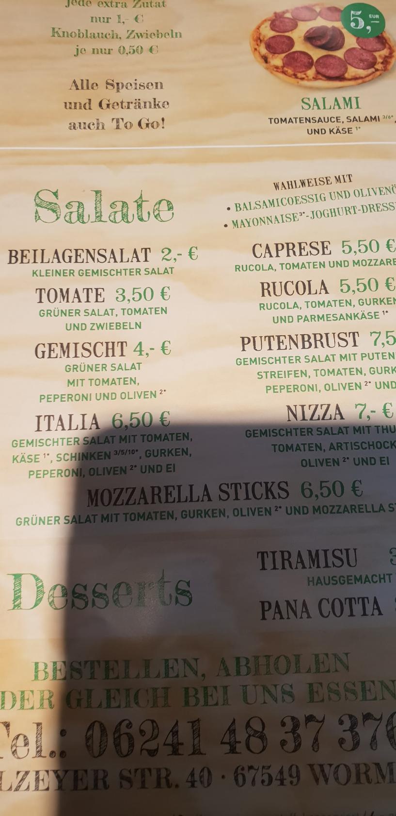 Carta de Big Five Pizza Worms, Worms