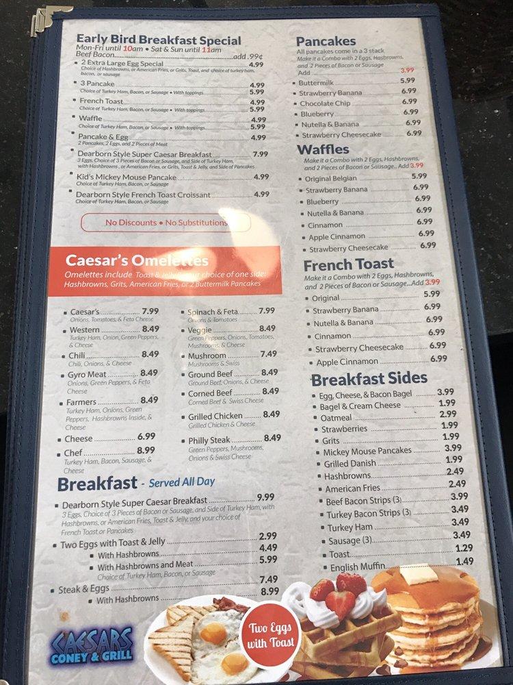 Menu at Caesars Coney & Grill restaurant, Dearborn